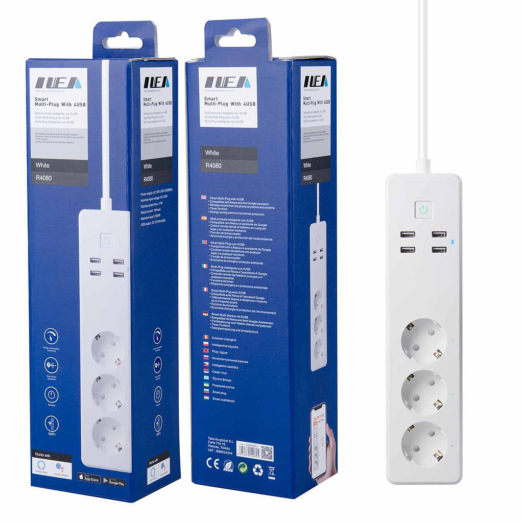 Regleta Inteligente BL WIFI con 3 tomas y 4 USB, Cable 1,8m 16A, Blanco ...